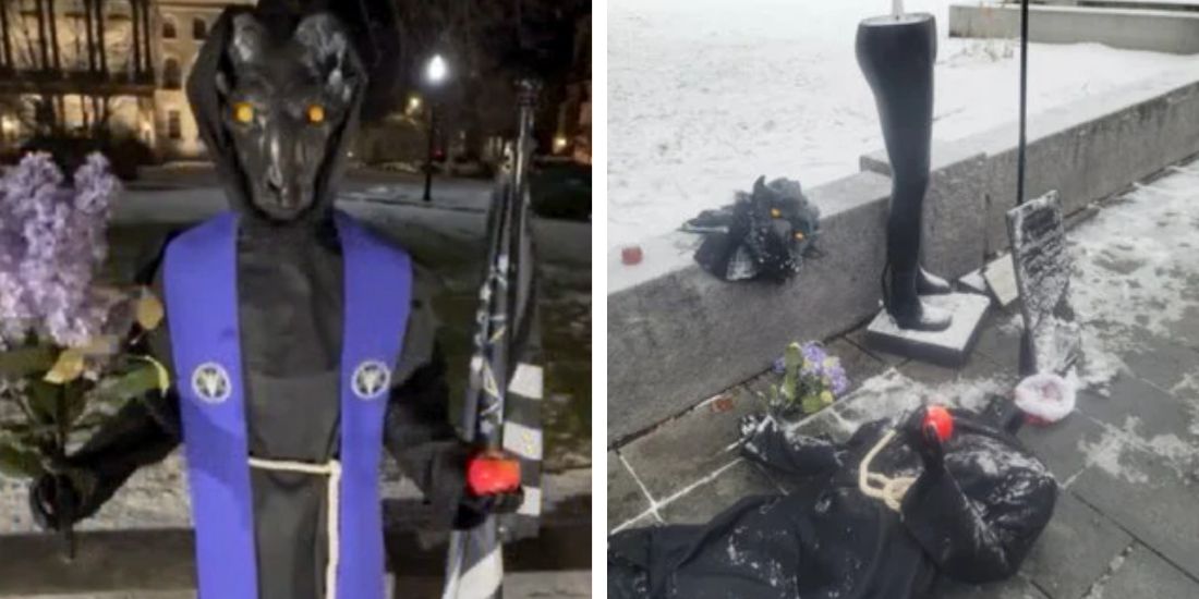 Baphomet statue erected by Satanic Temple at NH state house DESTROYED ...